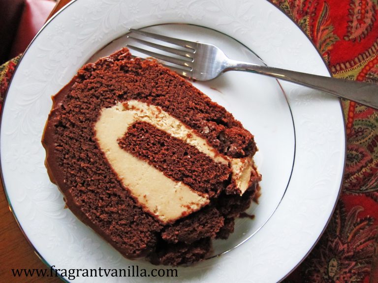 Vegan Dark Chocolate Peanut Butter Cake Roll | Fragrant Vanilla Cake