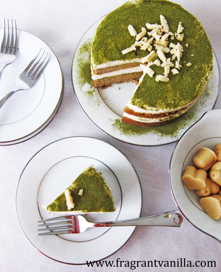 Vegan Matcha White Chocolate Tiramisu Cake | Fragrant Vanilla Cake