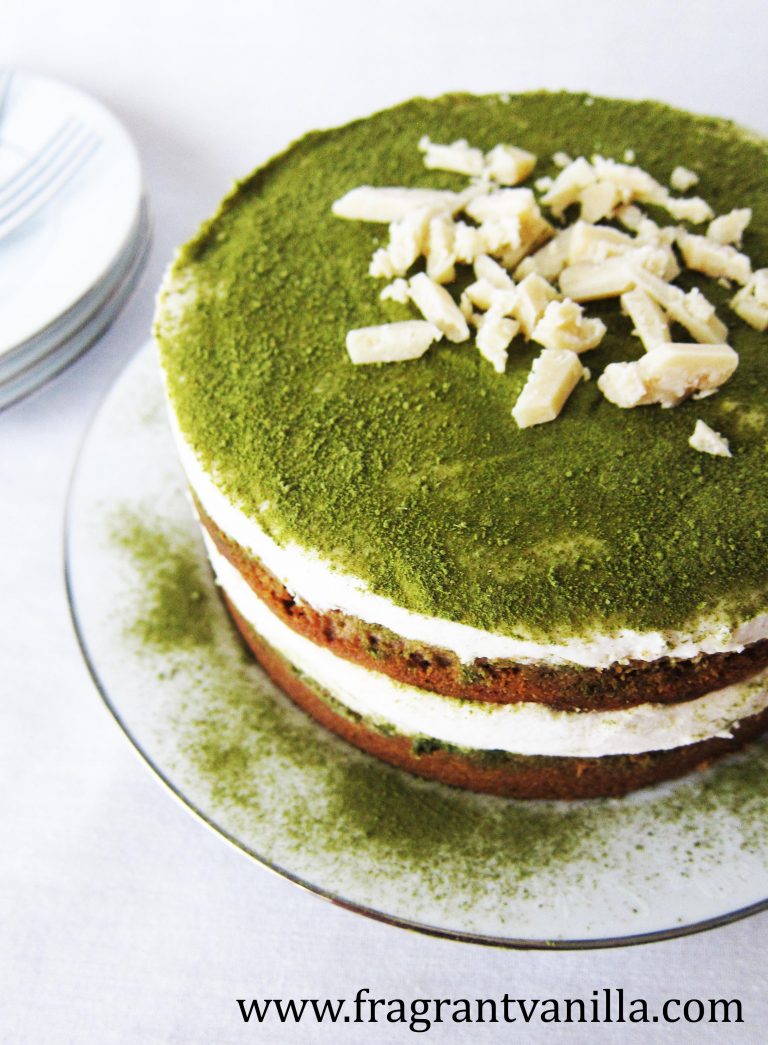 Vegan Matcha White Chocolate Tiramisu Cake | Fragrant Vanilla Cake
