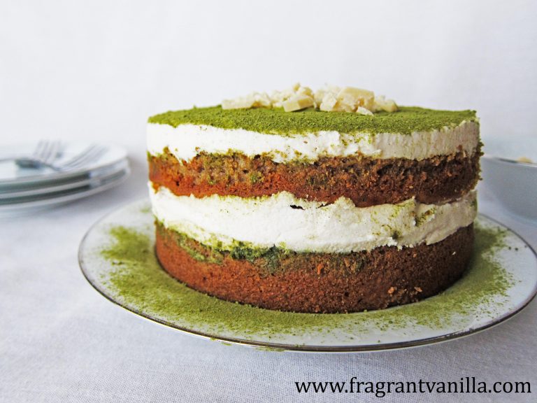 Vegan Matcha White Chocolate Tiramisu Cake | Fragrant Vanilla Cake